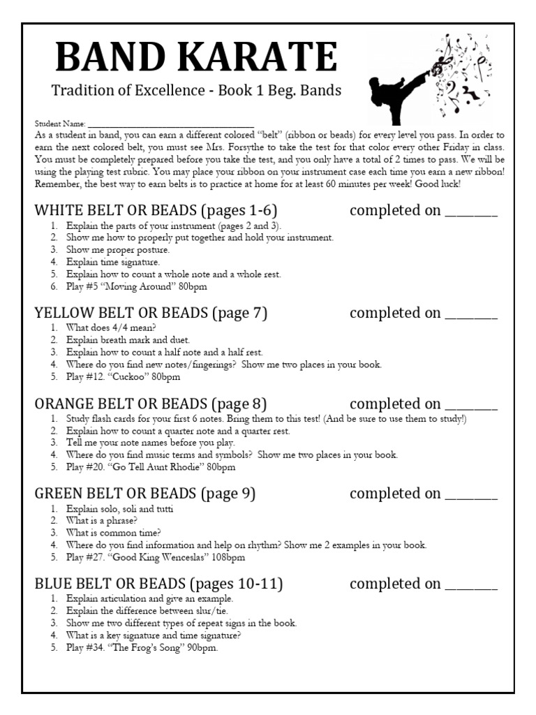 Band Karate: Beginner Belt Requirements | PDF | Elements Of Music ...
