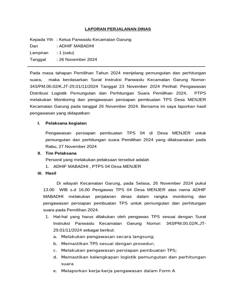 Format Perjadin Logistik PTPS 26 Nov 2024 | PDF