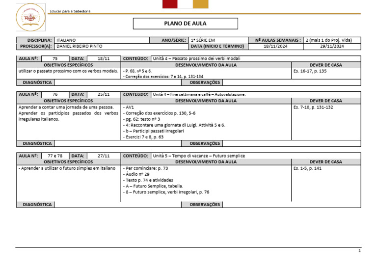 10IT1EM 18_A_29_11_2024_Plano de aula ITALIANO | PDF