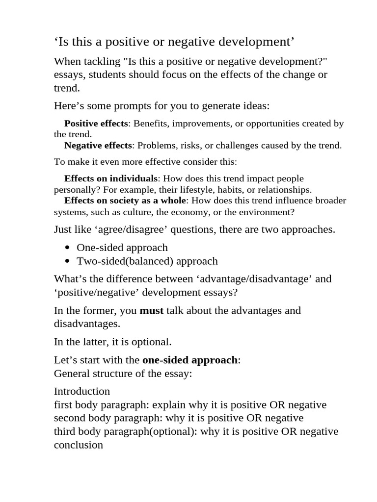 Writing Intensive - Positive or Negative Development | PDF ...