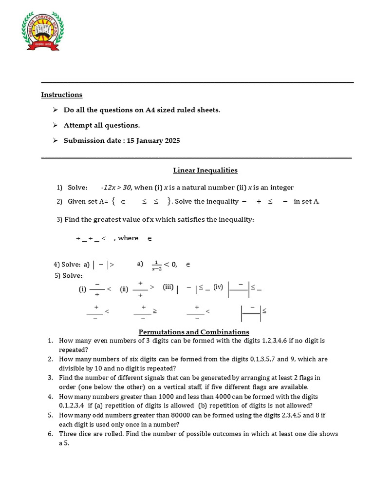 Maths Class XI Assignment For Winter Break | PDF | Mathematics | Mathematical Analysis