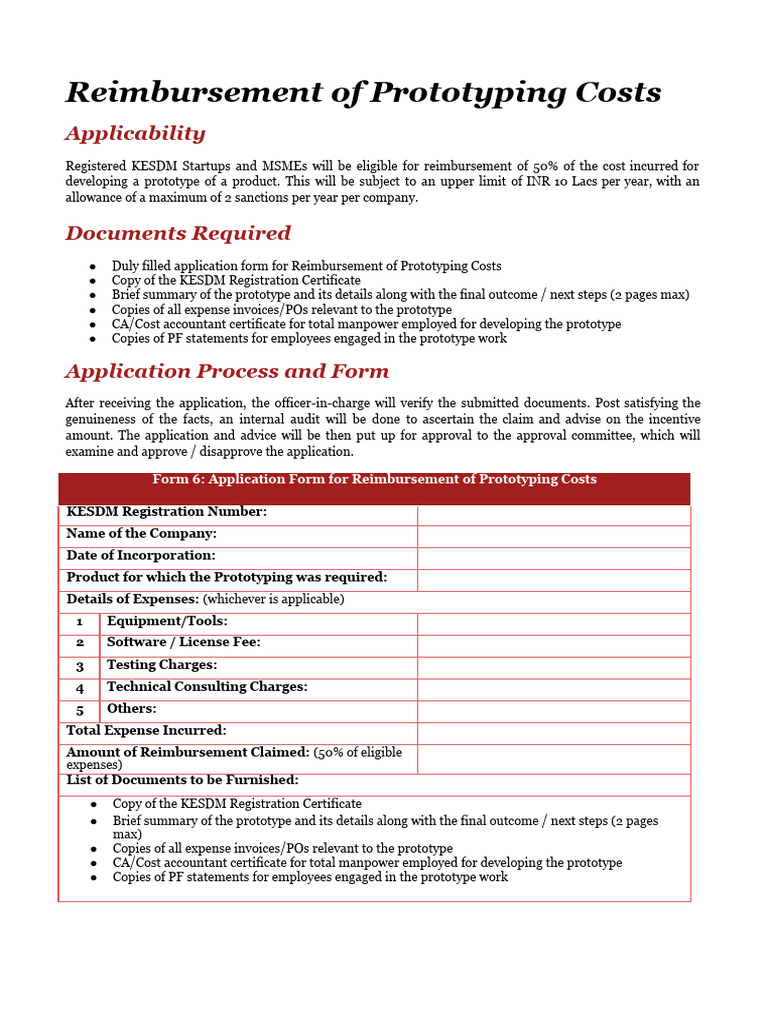 Reimbursementof Prototyping Costs Guidelines | PDF