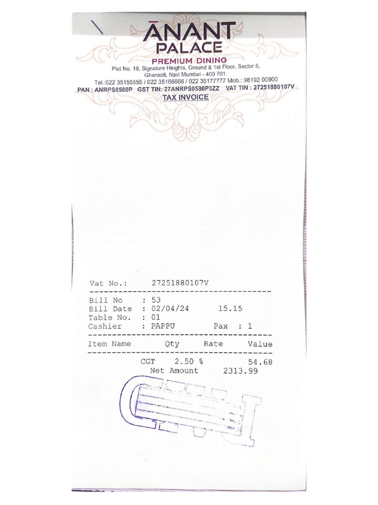 Anant Palace Bill No 53 - Compressed | PDF