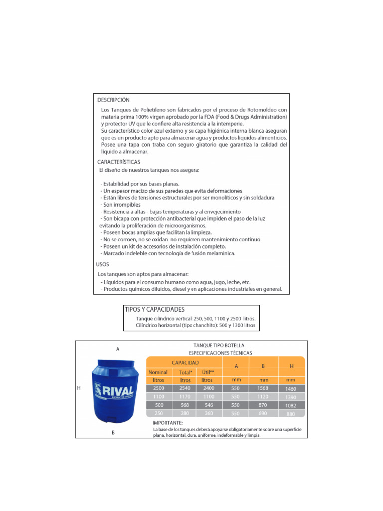 Tanque Plástico Tipo Botella Rival | PDF