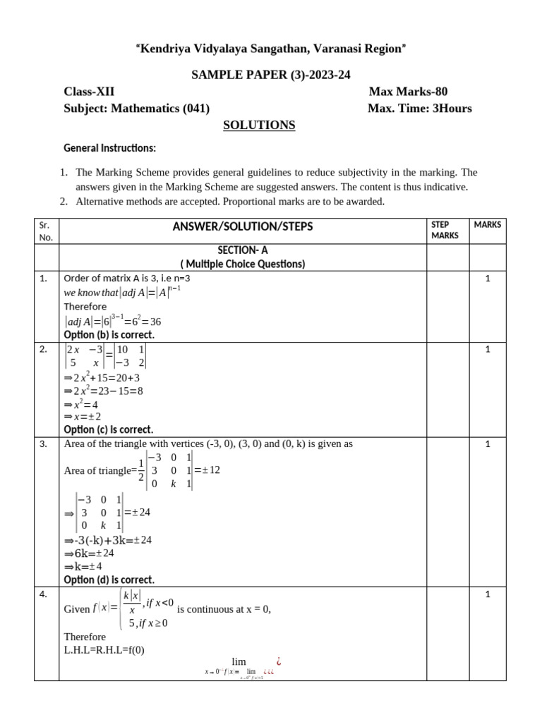 Solution To-Class 12 Math-Sample Paper-2023-24 | PDF | Applied ...