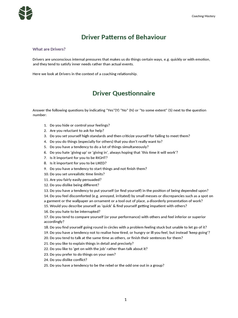 Driver questionnaire blank | PDF | Anxiety | Feeling