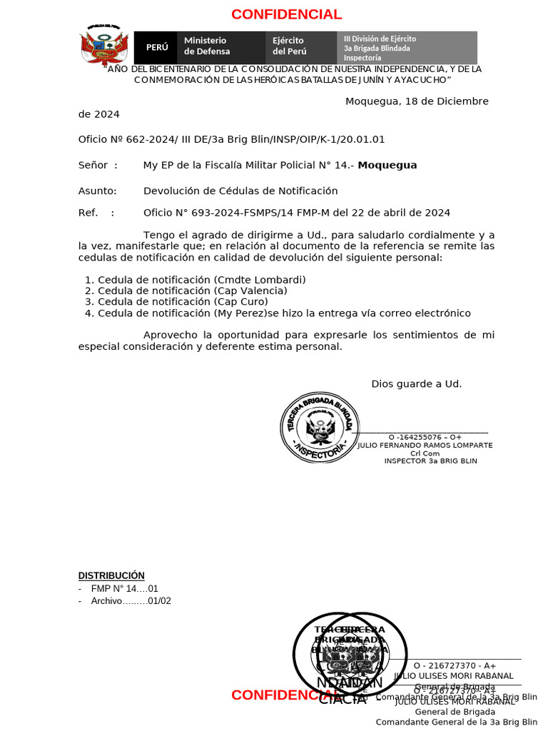 Oficio Acciones Finales FMP 14 | PDF | Militar