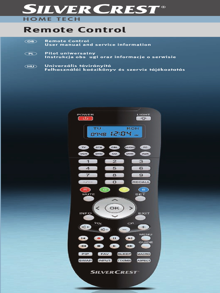Silvercrest URC 1001 Operating Instructions | PDF | Remote Control | Waste
