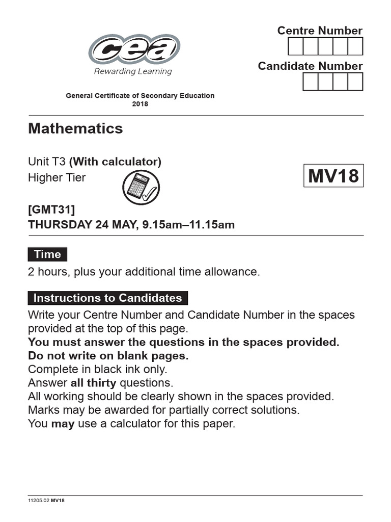 GCSE MATH Past Papers Mark Schemes Modified MayJune Series 2018 26331 | PDF | Area | Elementary ...