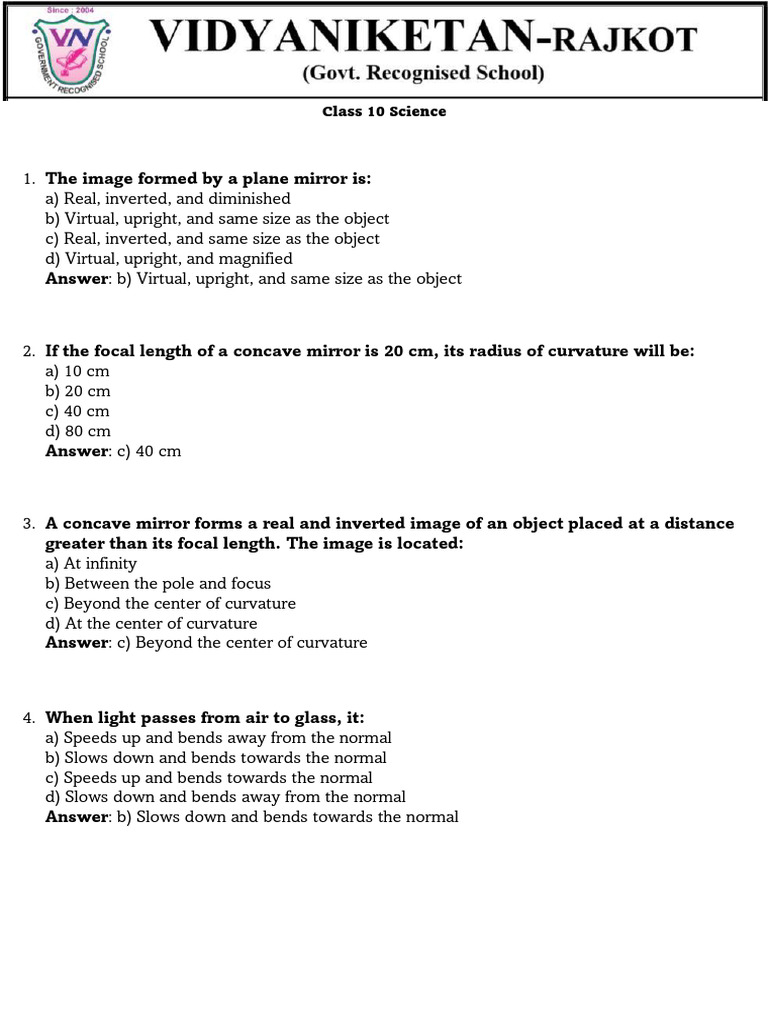 Class 10 Science MCQ Test | PDF | Electrical Resistance And Conductance ...