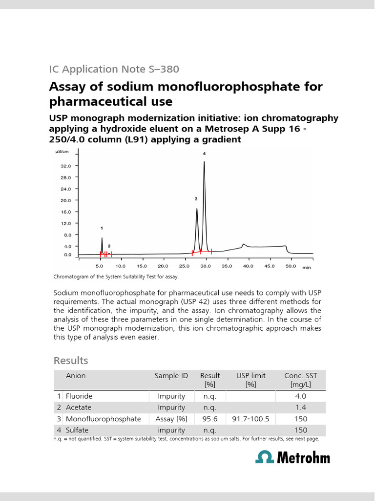 Sodium Monofluorophosphate Assay Method | PDF | Chromatography | Sodium