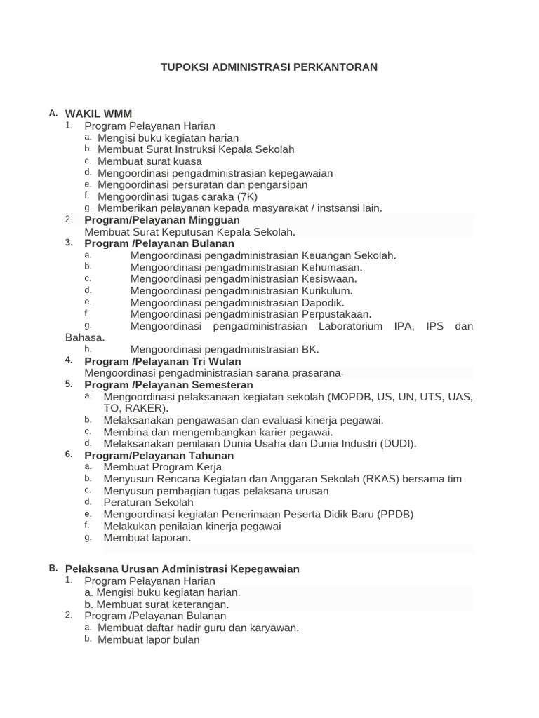 Tupoksi Administrasi Pendidikan | PDF