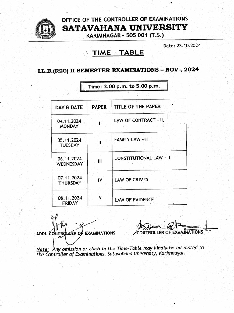 LL.B._LL.M._II SEM TIME TABLE_NOV_2024 | PDF