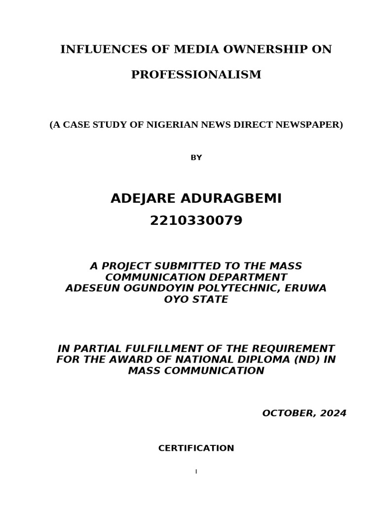 Influences of Media Ownership On Professionalism | PDF | Attitude ...