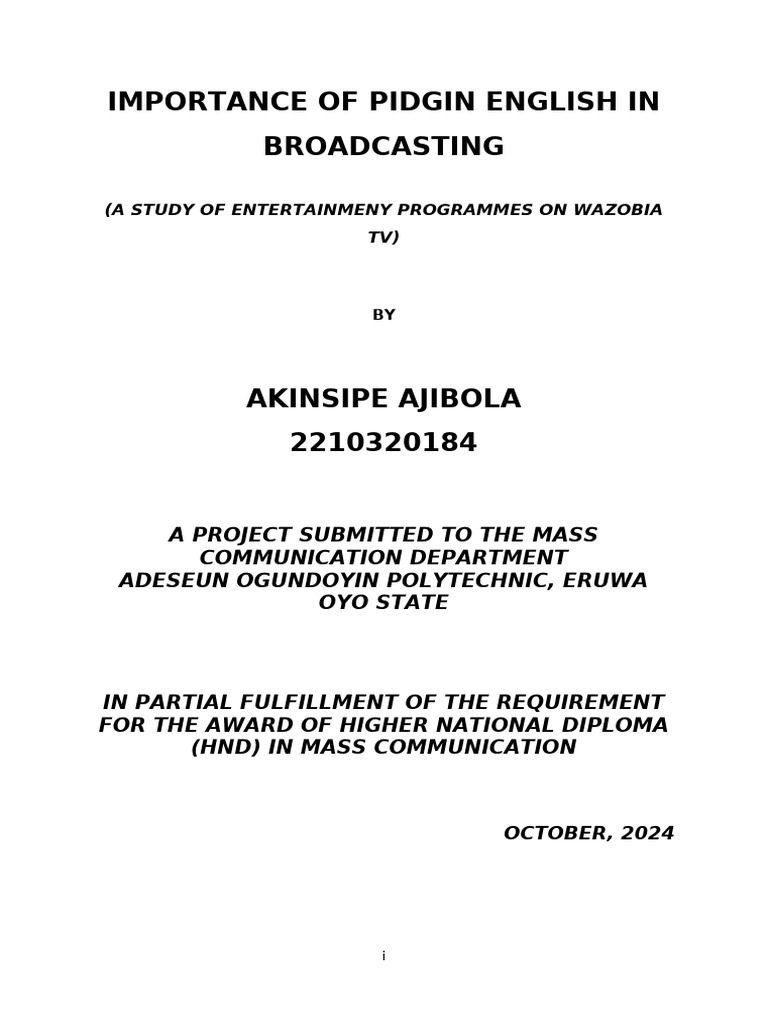 Importance of Pidgin English in Broadcasting | PDF | Sociolinguistics | Linguistics