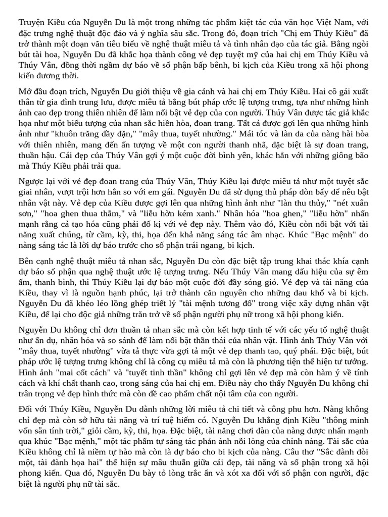 Phaan Tich Doan Trich Chi em Thuy Kieu | PDF