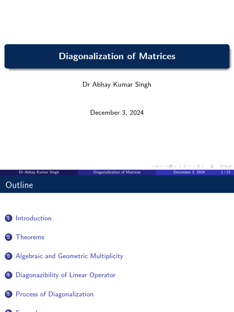 Diagonalization (1) | PDF | Eigenvalues And Eigenvectors | Matrix (Mathematics)
