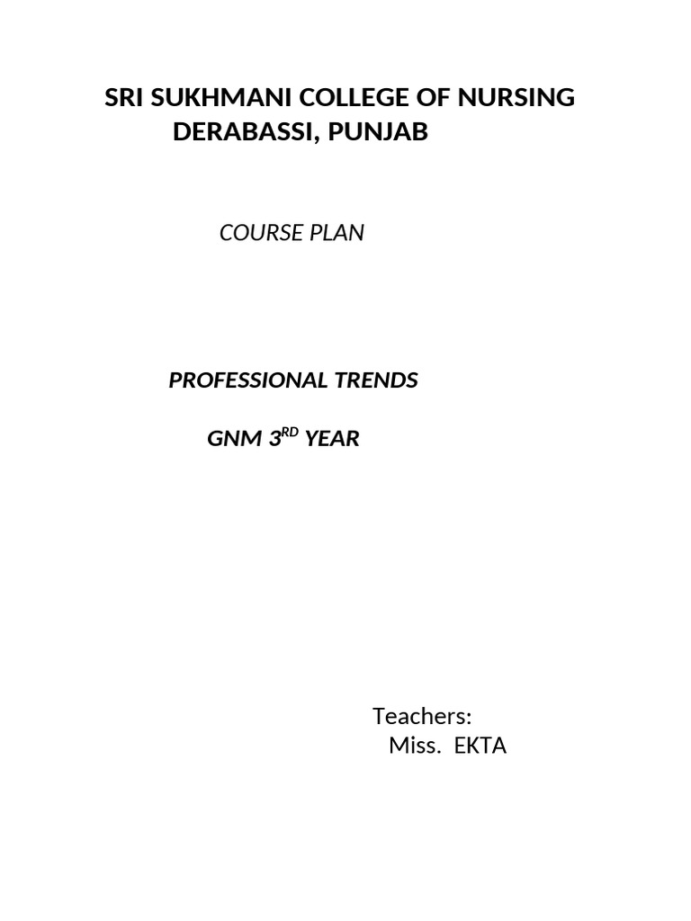 GNM 3rd Year Nursing Course Plan | PDF | Nursing | Profession