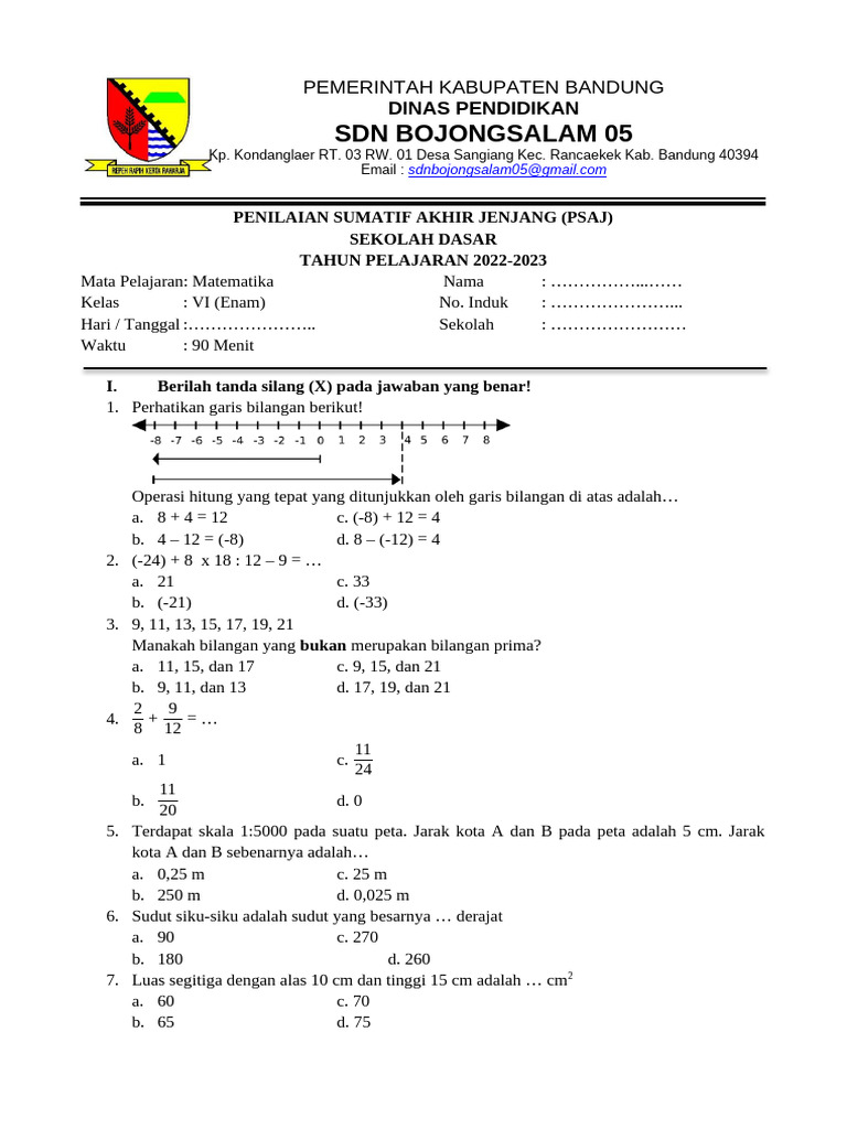 Naskah Soal Psaj Matematika - 2023 | PDF