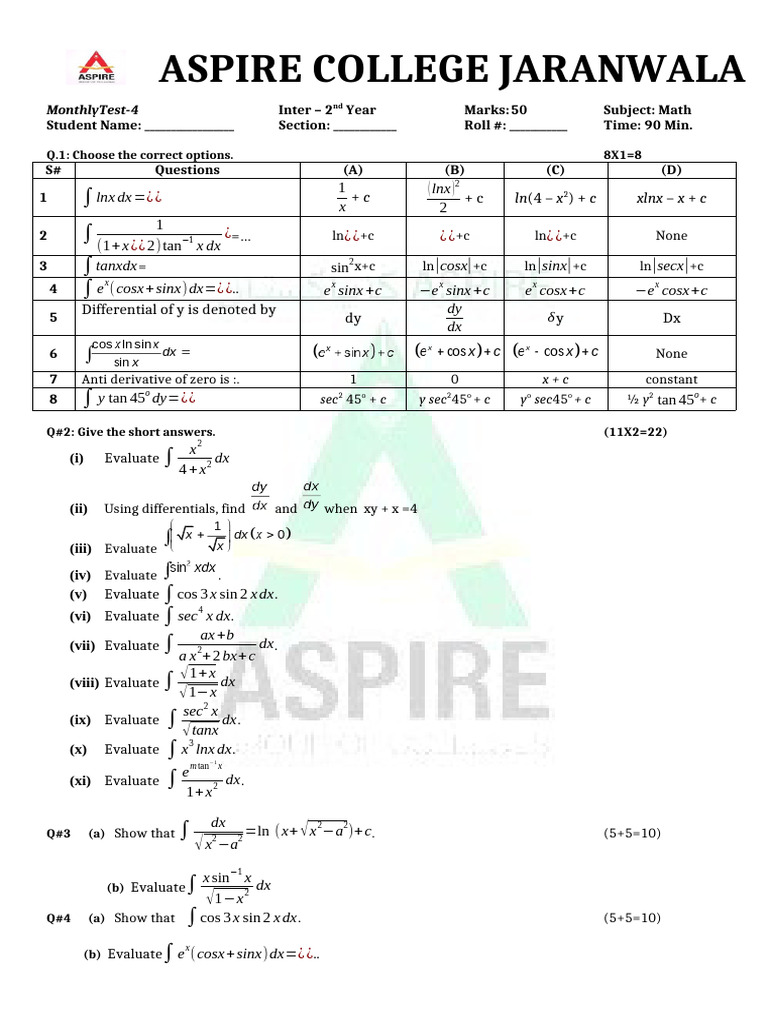 Math 2nd Year RT 4 Ch # 5 | PDF | Mathematics | Mathematical Analysis