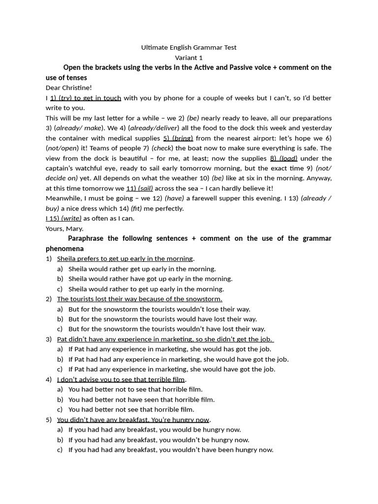 Ultimate English Grammar Test | PDF | English Grammar