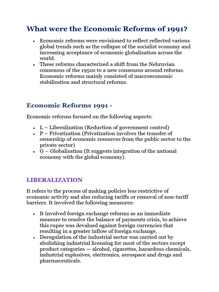 What Were The Economic Reforms of 1991 Diksha | PDF | Banks | Economies