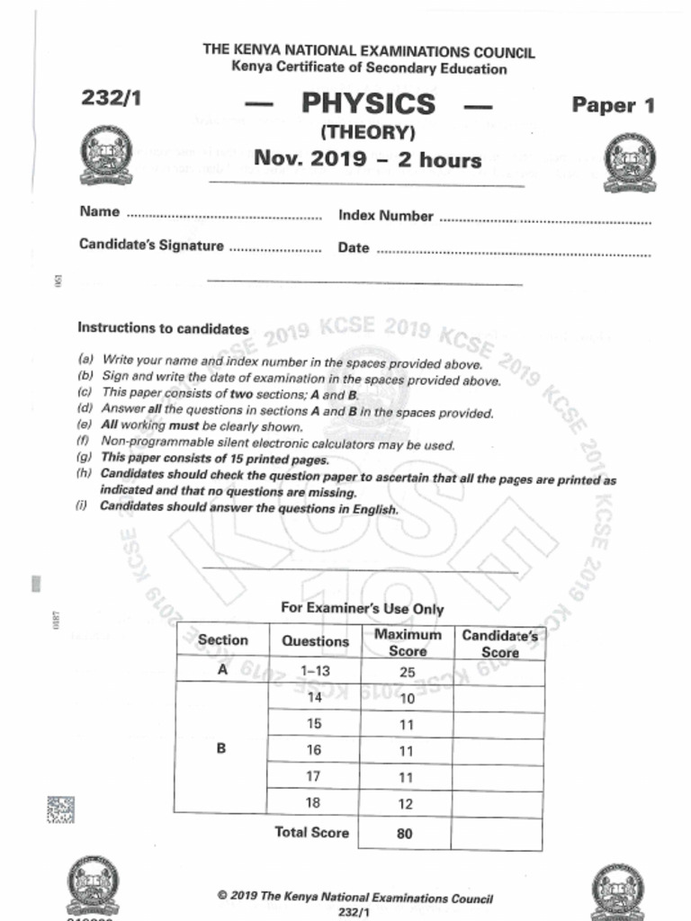2019 Kcse Physics Paper 1 Pdf