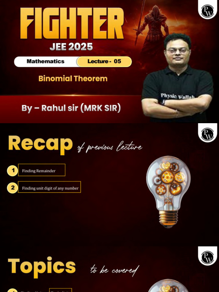 Binomial Theorem 05 - Class Notes - Fighter JEE 2025 | PDF