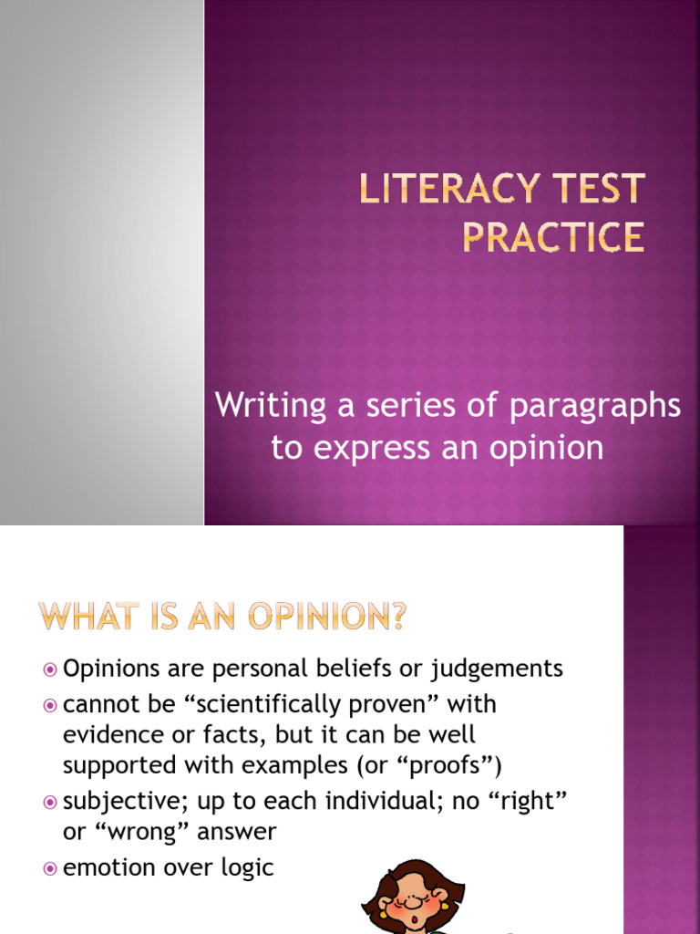 Literacy Test Opinion Paragraphs | PDF