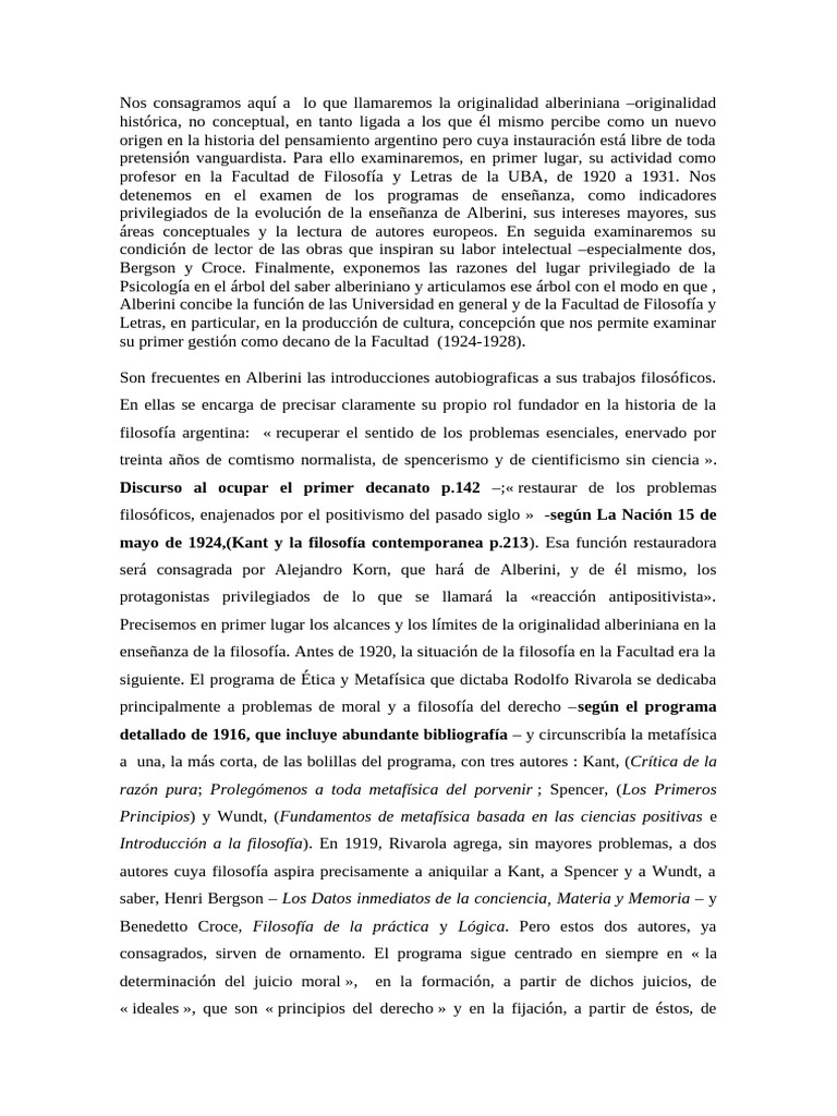 Coriolano Alberini. Vida y Obra | PDF | Sicología | Immanuel Kant