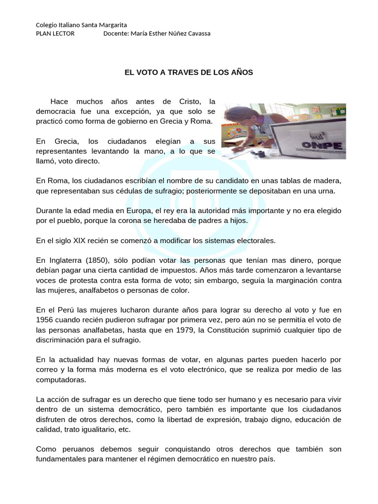 P.L. El-Voto-a-través-de-los-Años-para-Sexto-de-Primaria | PDF ...