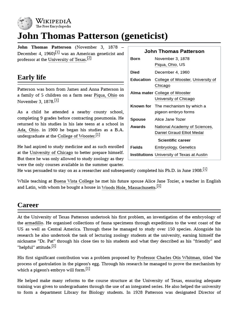 John Thomas Patterson (Geneticist) | PDF