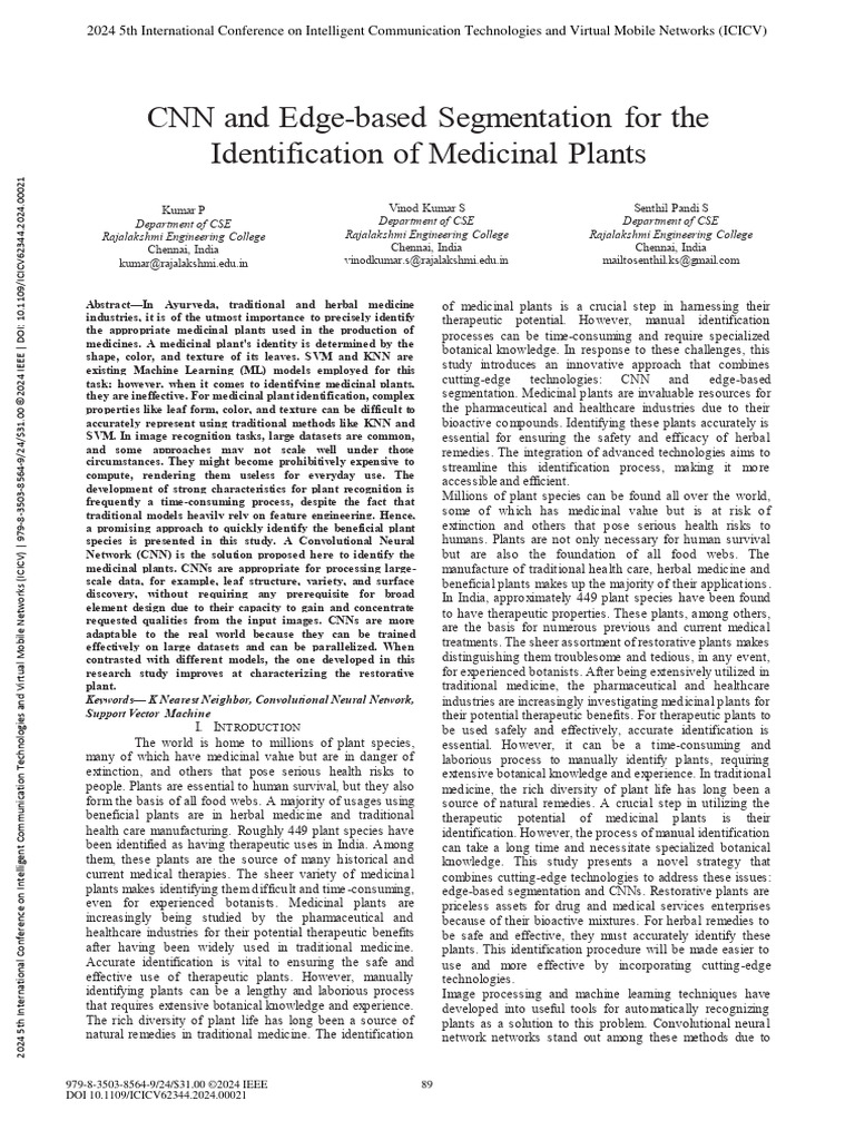 Cnnandedge Basedsegmentationfortheidentificationofmedicinalplants Pdf Machine 