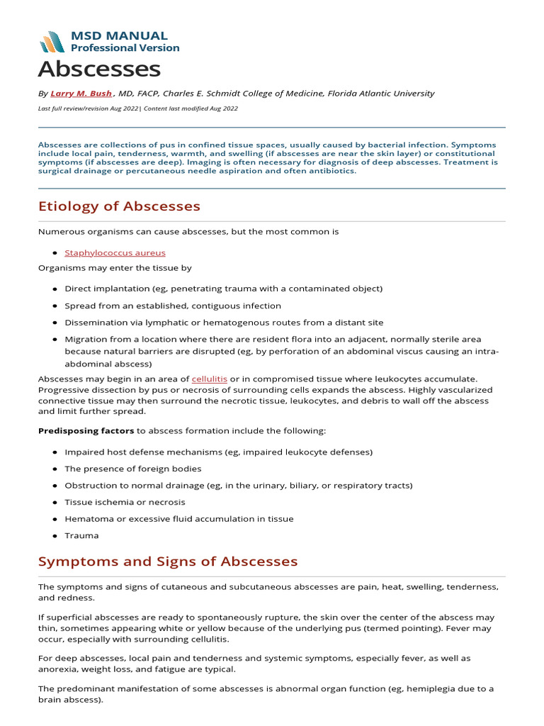 Abscesses - Infectious Diseases - MSD Manual Professional Editio | PDF ...