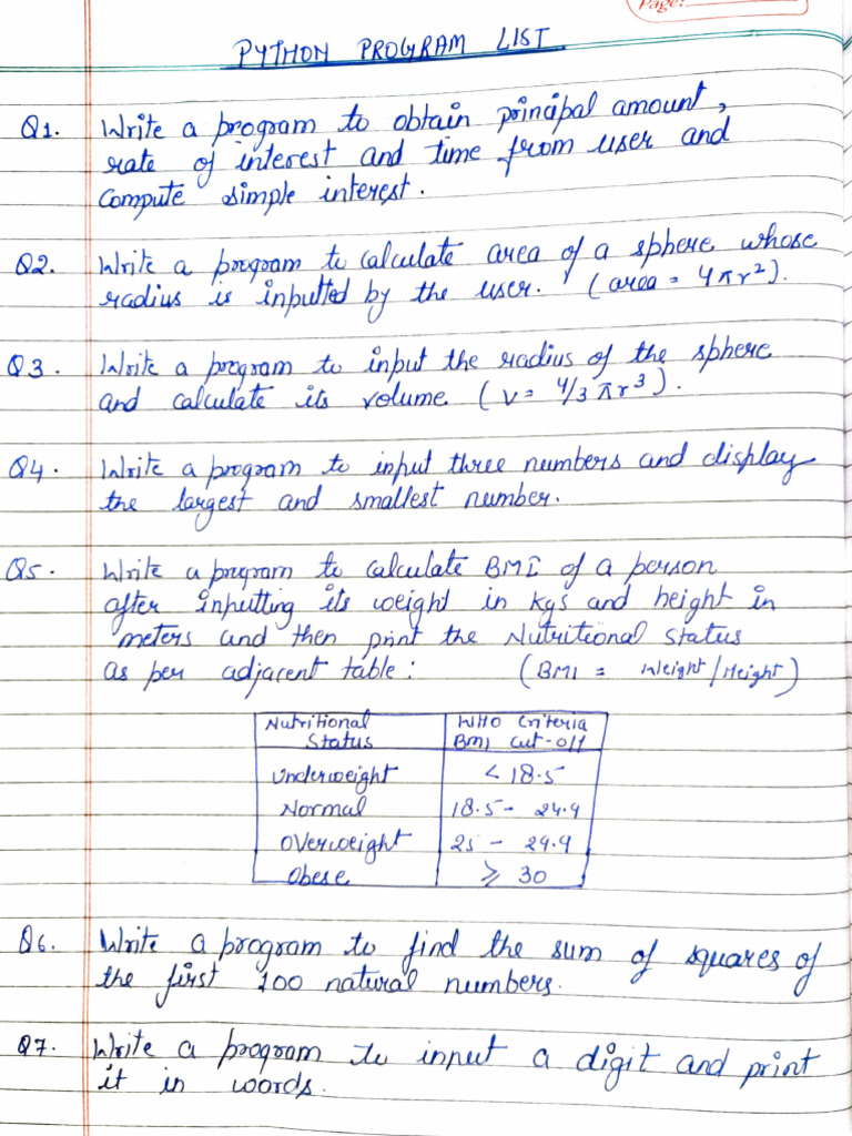 Python Programs List, For Practical File. | PDF
