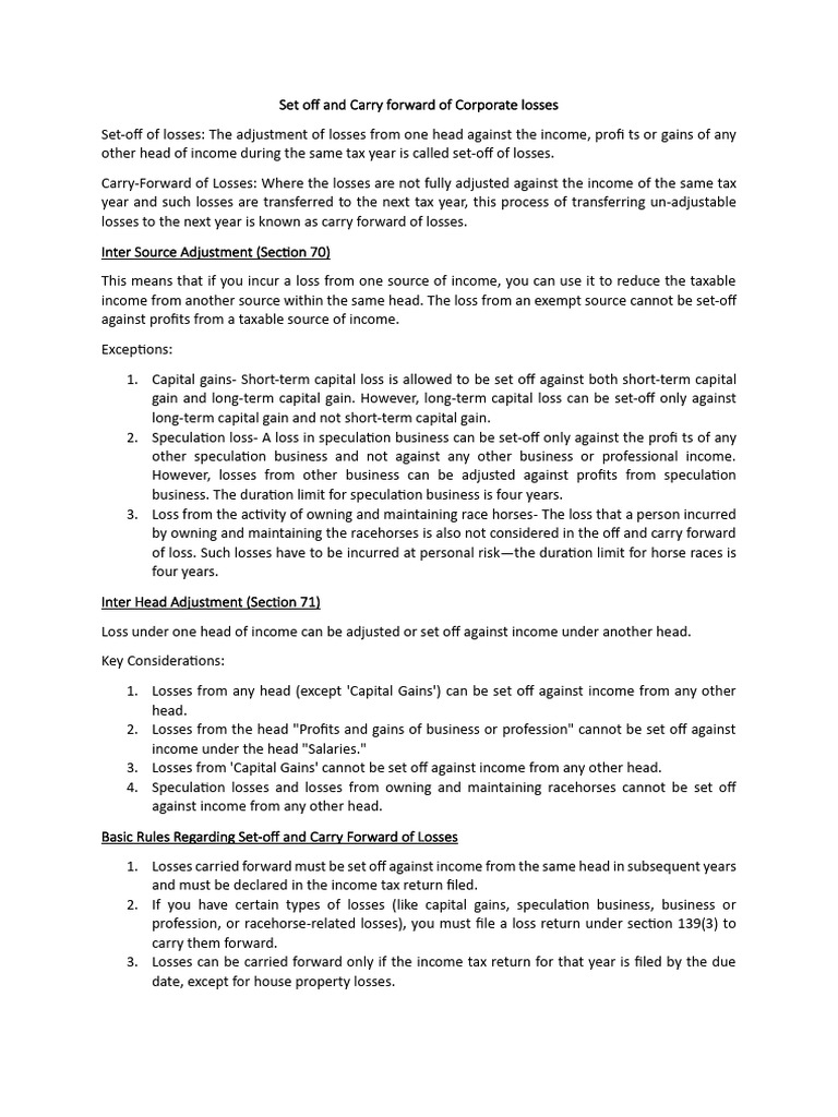 Set Off and Carry Forward of Corporate Losses | PDF | Capital Gains Tax ...
