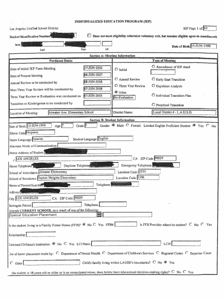 Sample IEP - California | PDF