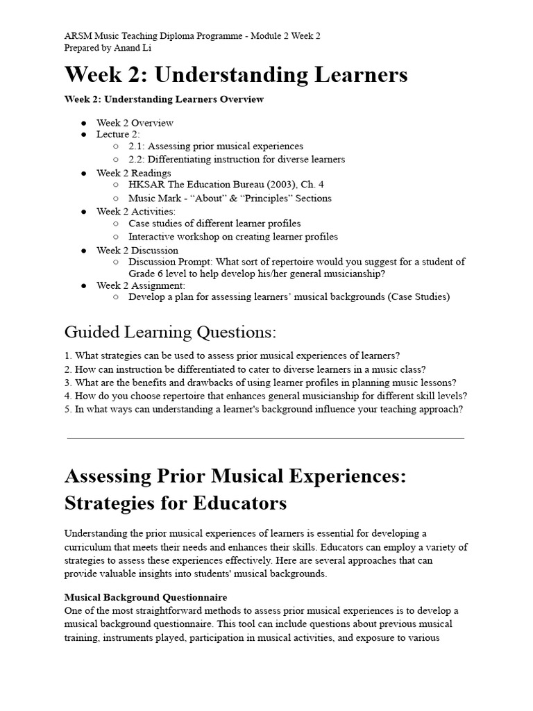 Week 2 Understanding Learners | PDF | Differentiated Instruction | Learning