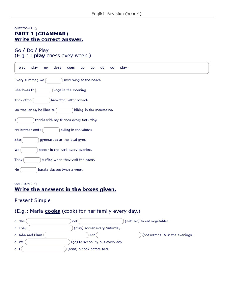 Year 4 English Revision | PDF