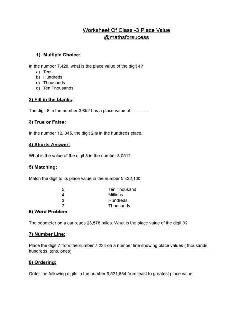 Grade 3 Place Value Worksheet | PDF