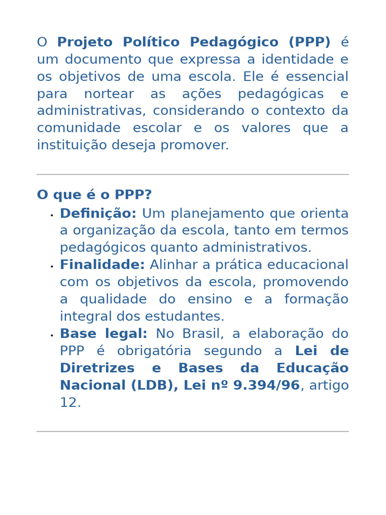 PPP - Projeto Politico Pedagogico Nas Escolas e Cmeis | PDF | Pedagogia