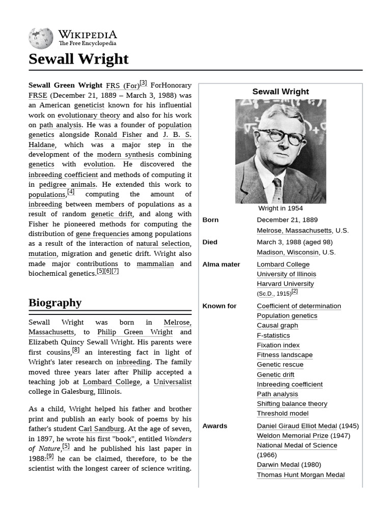 Sewall_Wright | PDF | Fitness (Biology) | Population Genetics