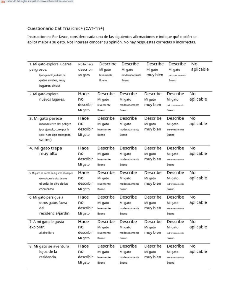 The Cat Triarchic Questionnaire CAT Tri - En.es | PDF | Gatos
