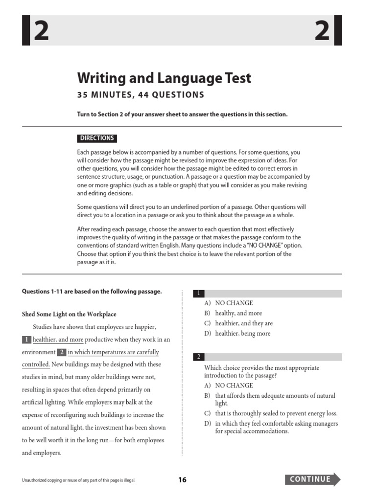Sat-Practice-Test-3-Writing and Language | PDF | Circadian Rhythm | Sleep