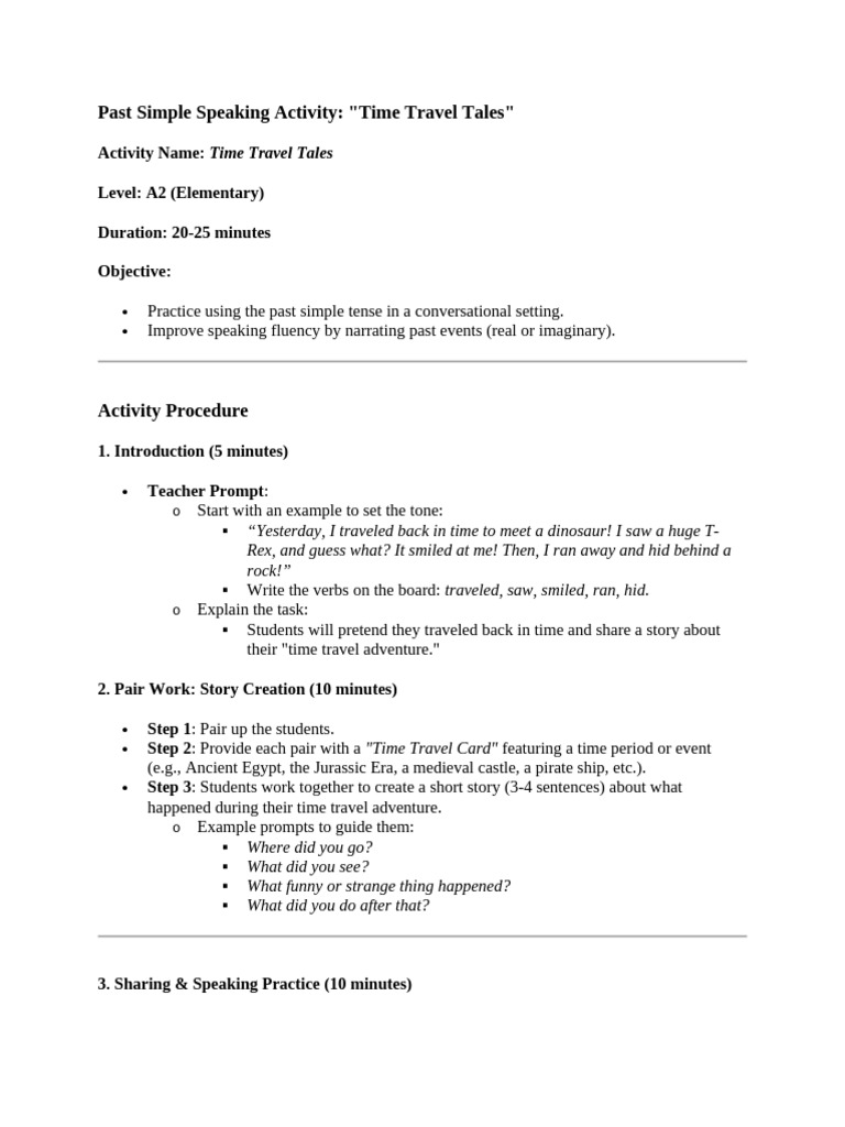 Past Simple Speaking Activity | PDF | Linguistics