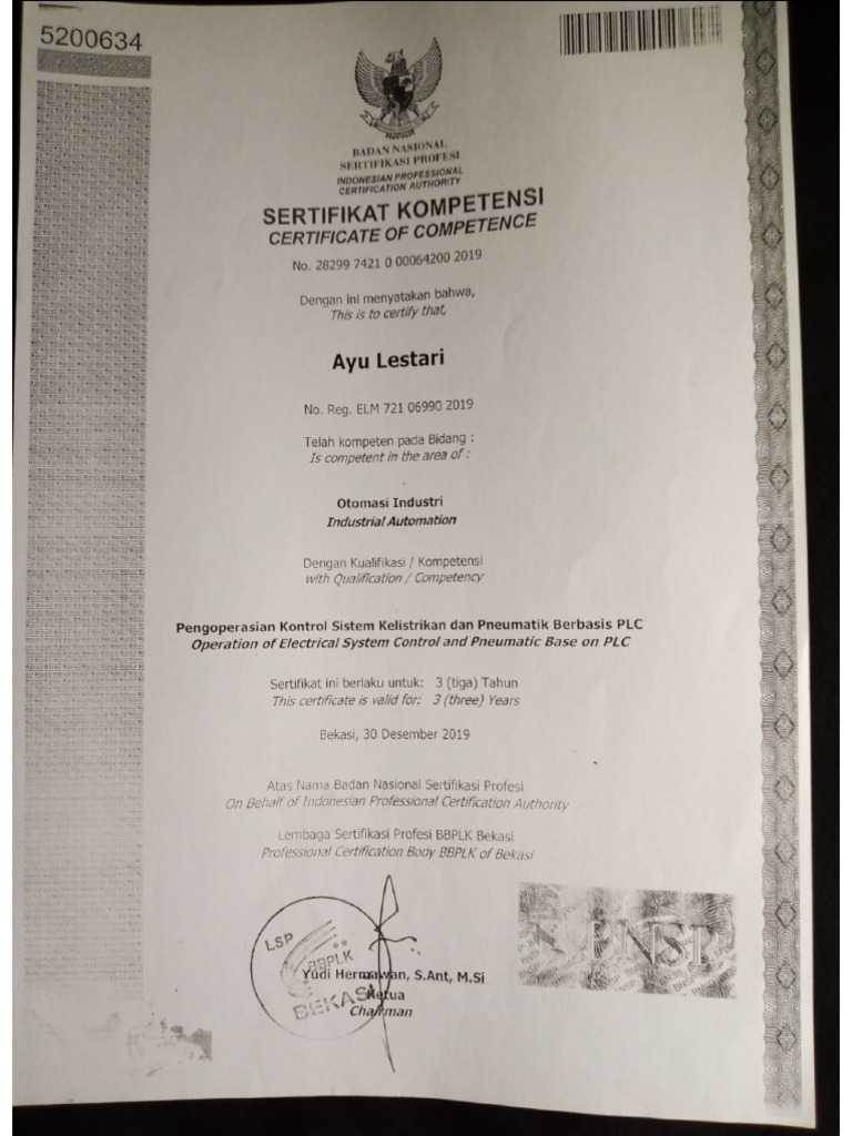 sertifikat kompetensi ayu | PDF
