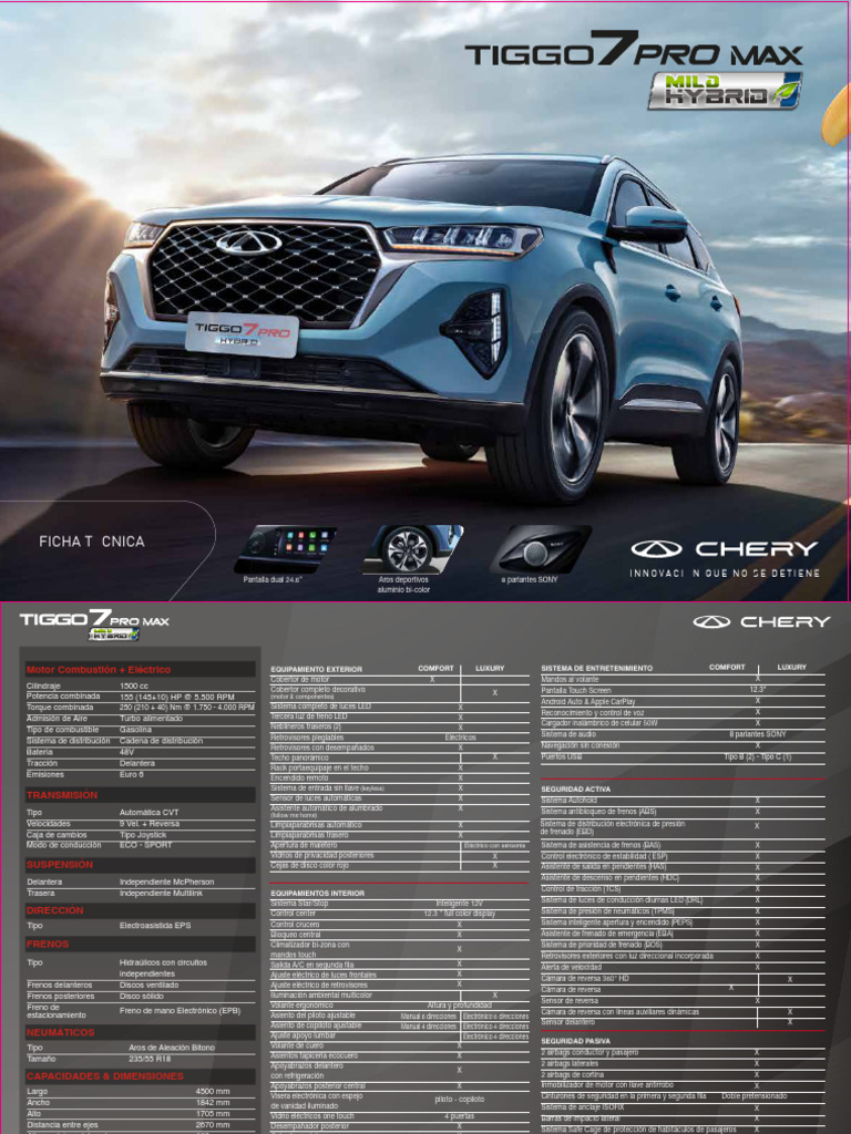 FICHA TEC TIGGO 7 PRO MAX Compressed | PDF | Airbag | Sistema de freno antibloqueo