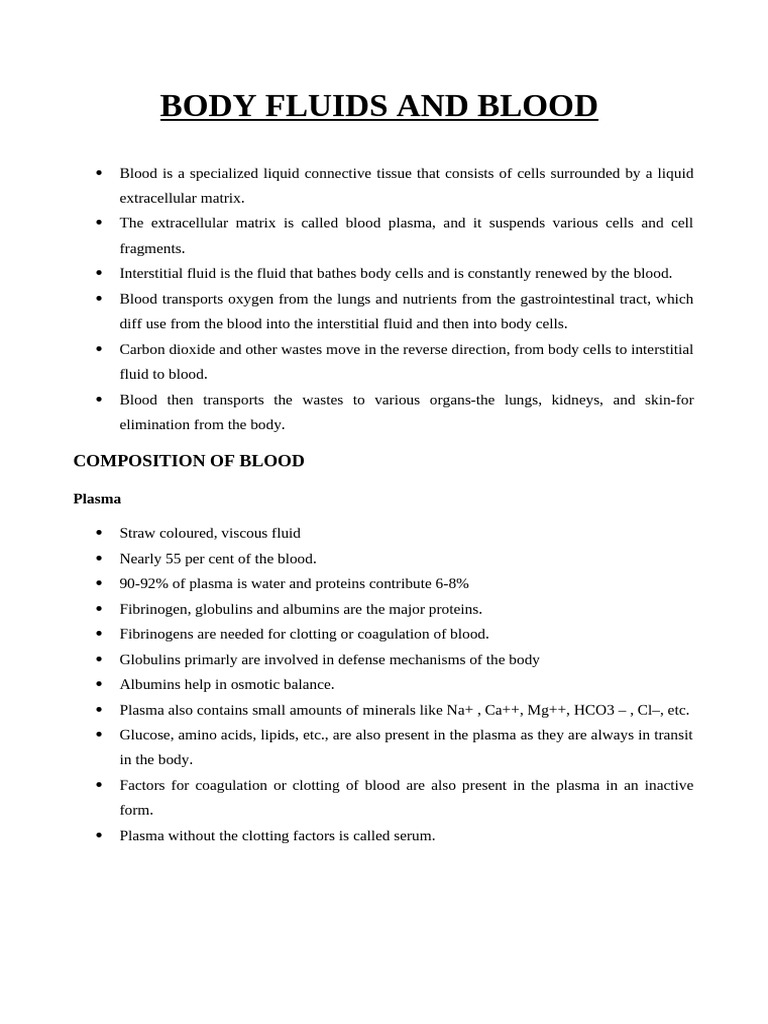 Body Fluids and Blood | PDF | Coagulation | Blood Type