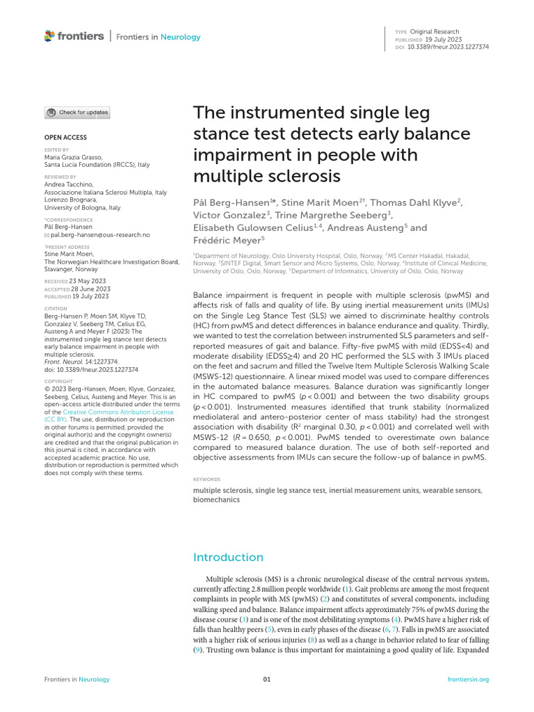 The Instrumented Single Leg Stance Test Detects Ea | PDF | Clinical ...