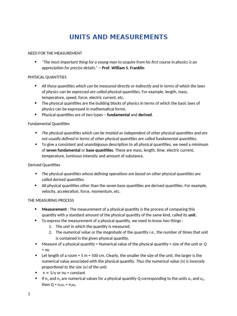 Units And Measurements | PDF | International System Of Units | Quantity
